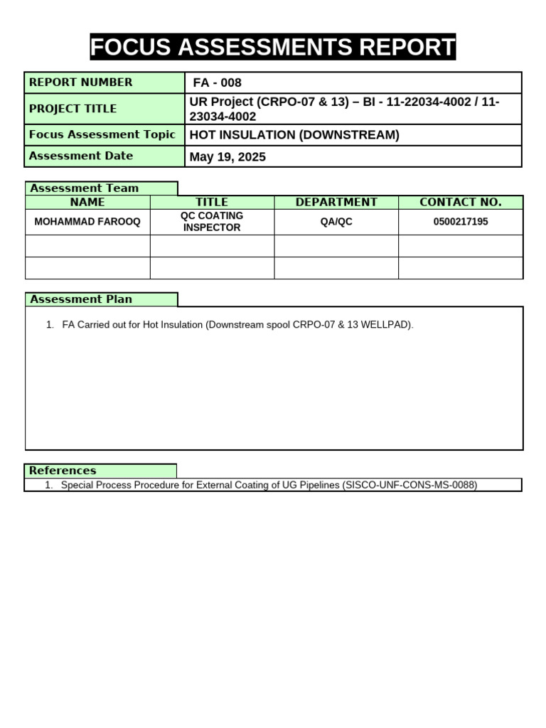 Focus Assessment#008 (Hot Insulation (Downstream) ) | PDF