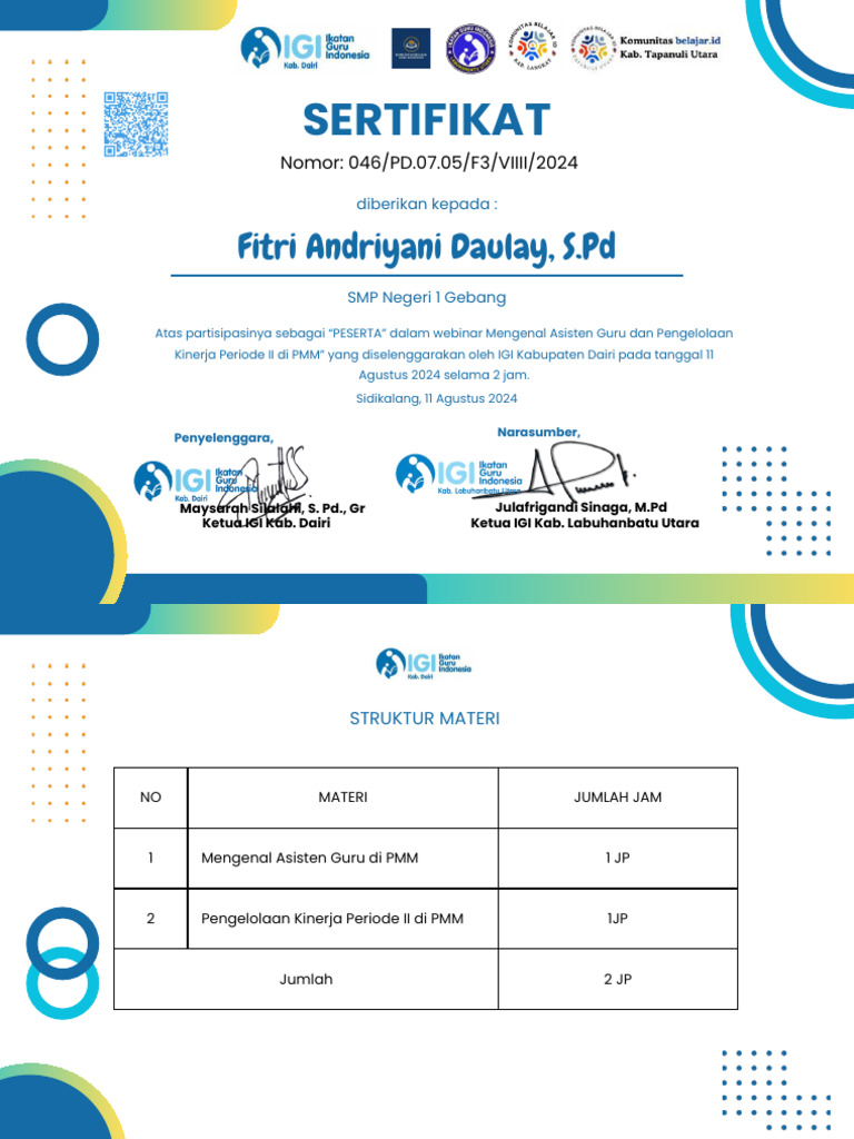 Sertifikat Fitri Andriyani Daulay, S.PD | PDF