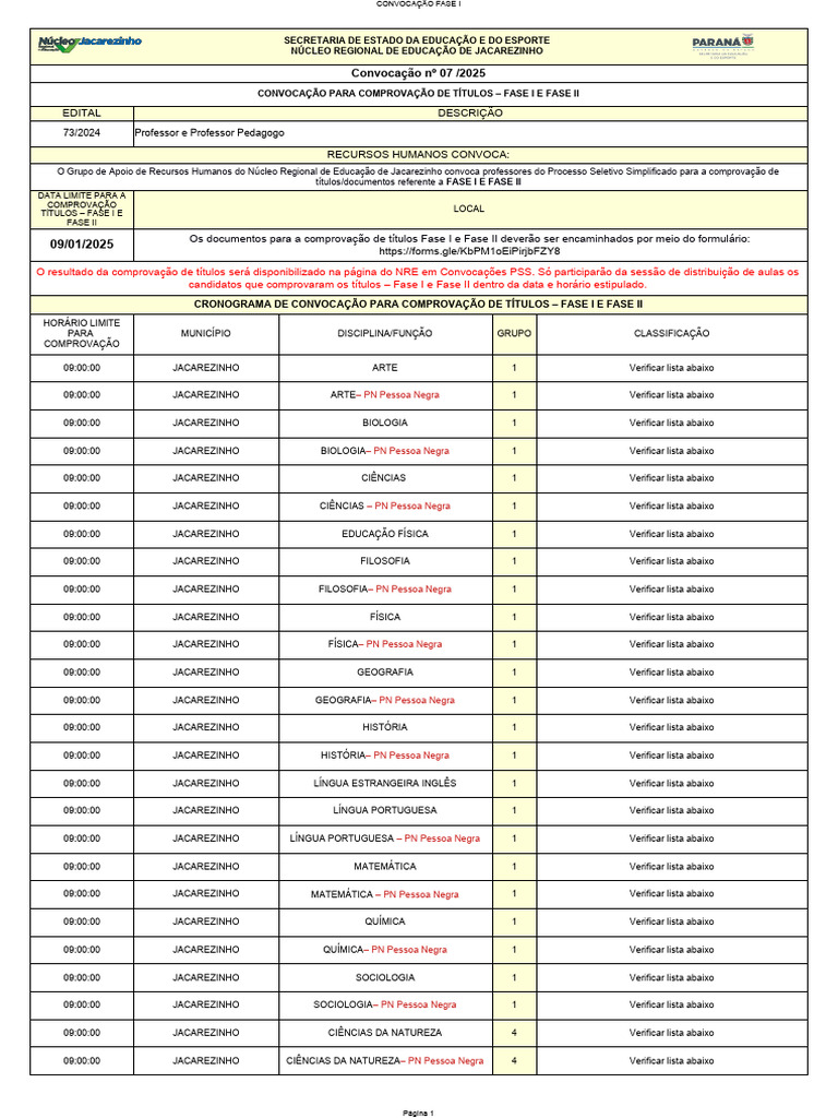 Edital 732024 Convocacao 07 Comprovacao Jacarezinho Para09012025 ...