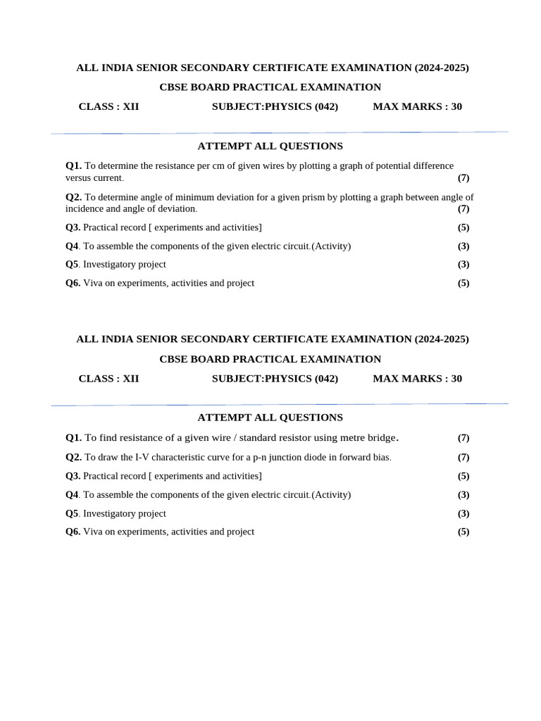 12 Practical Question Papper 2025 (Final) | PDF | P–N Junction | Electronics