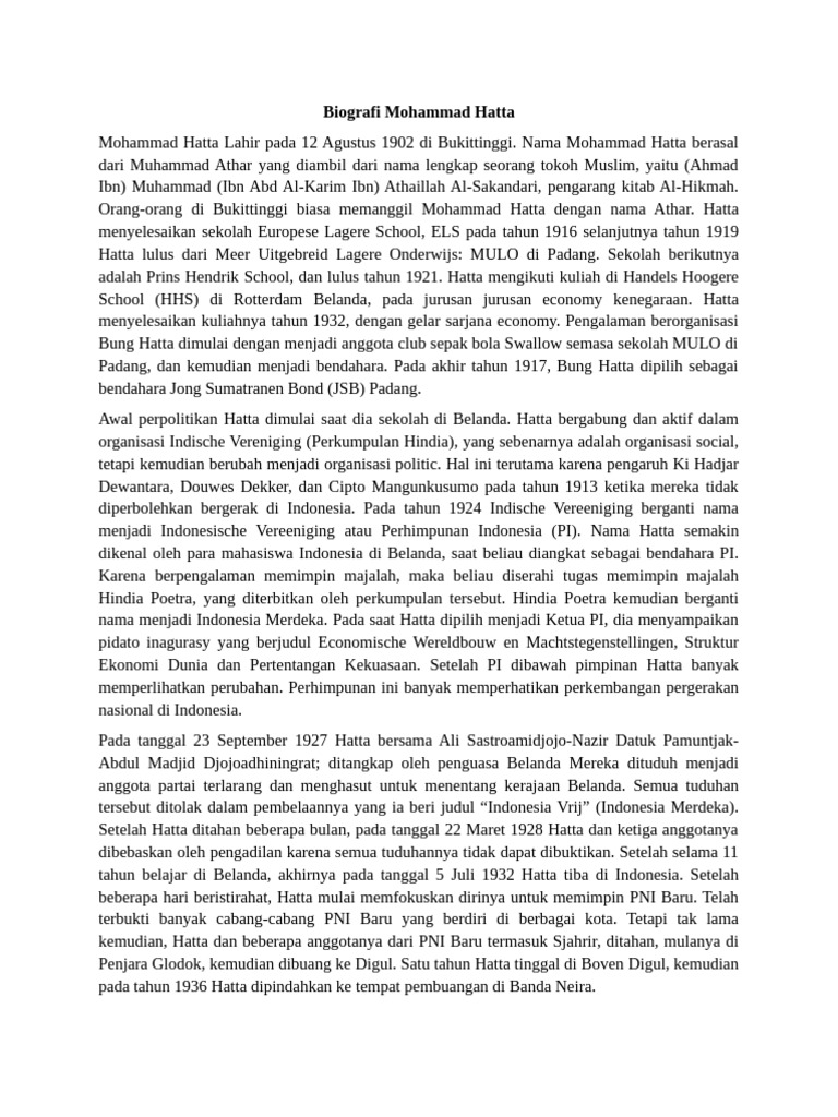 Biografi Mohammad Hatta | PDF