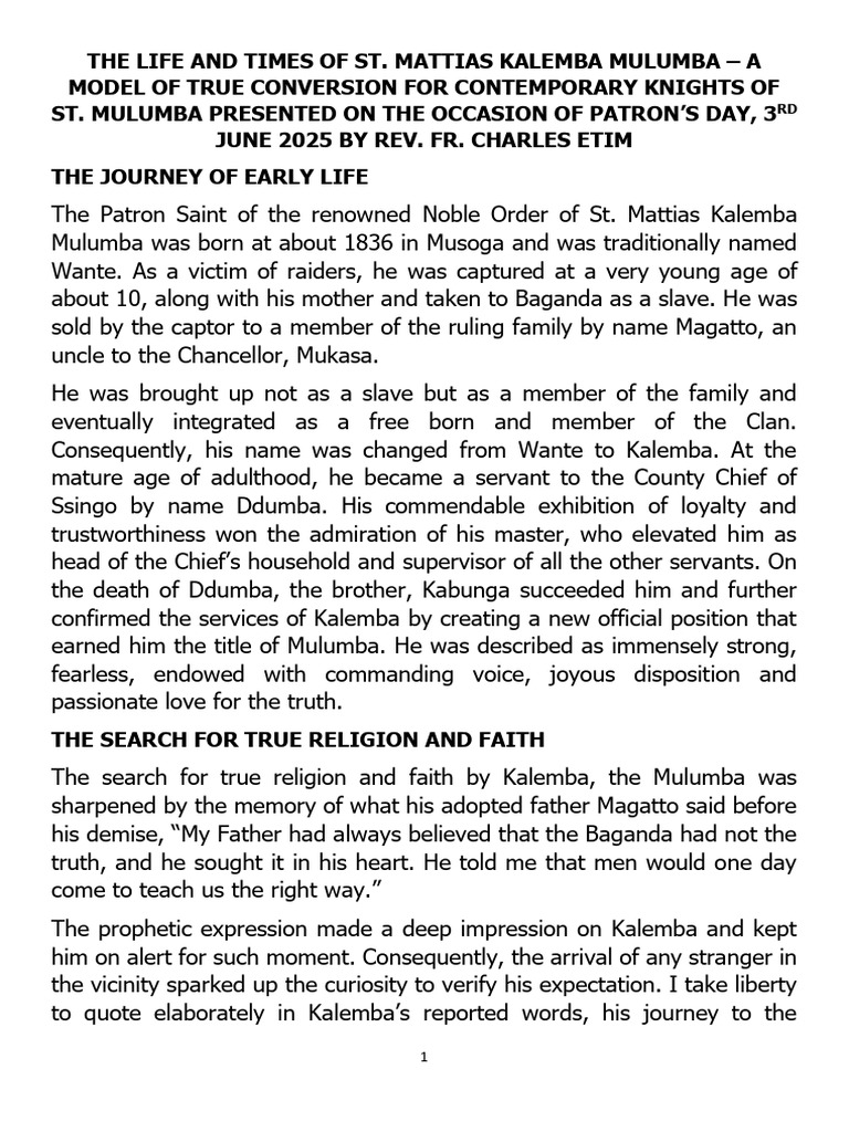 The Life and Times of ST Mulumba-1 | PDF | Laity | Catholic Church