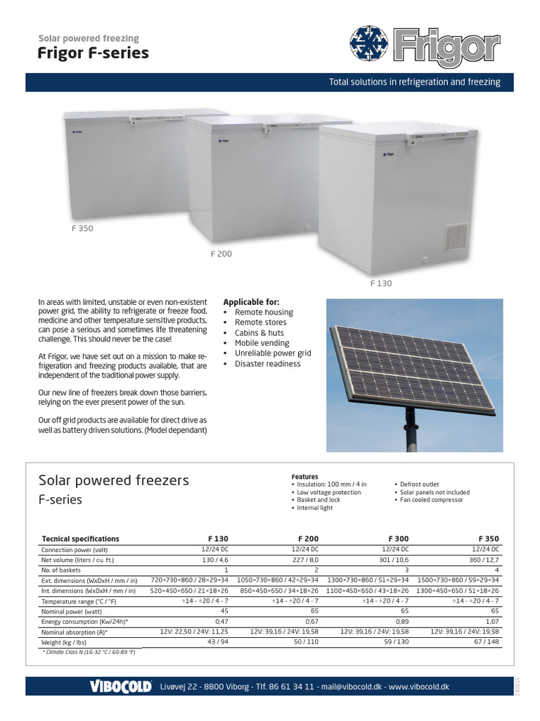 Fiche Technique Frigor F Series | PDF | Refrigerator | Solar Energy