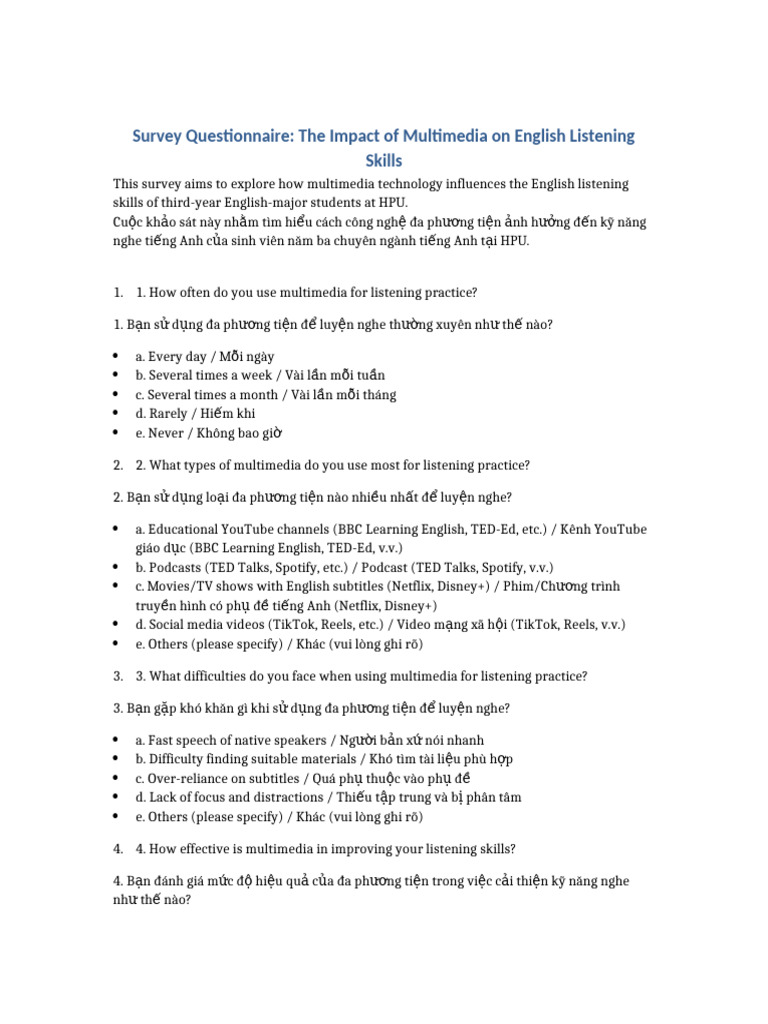 Survey Questionnaire 8 Questions Updated Bilingual | PDF