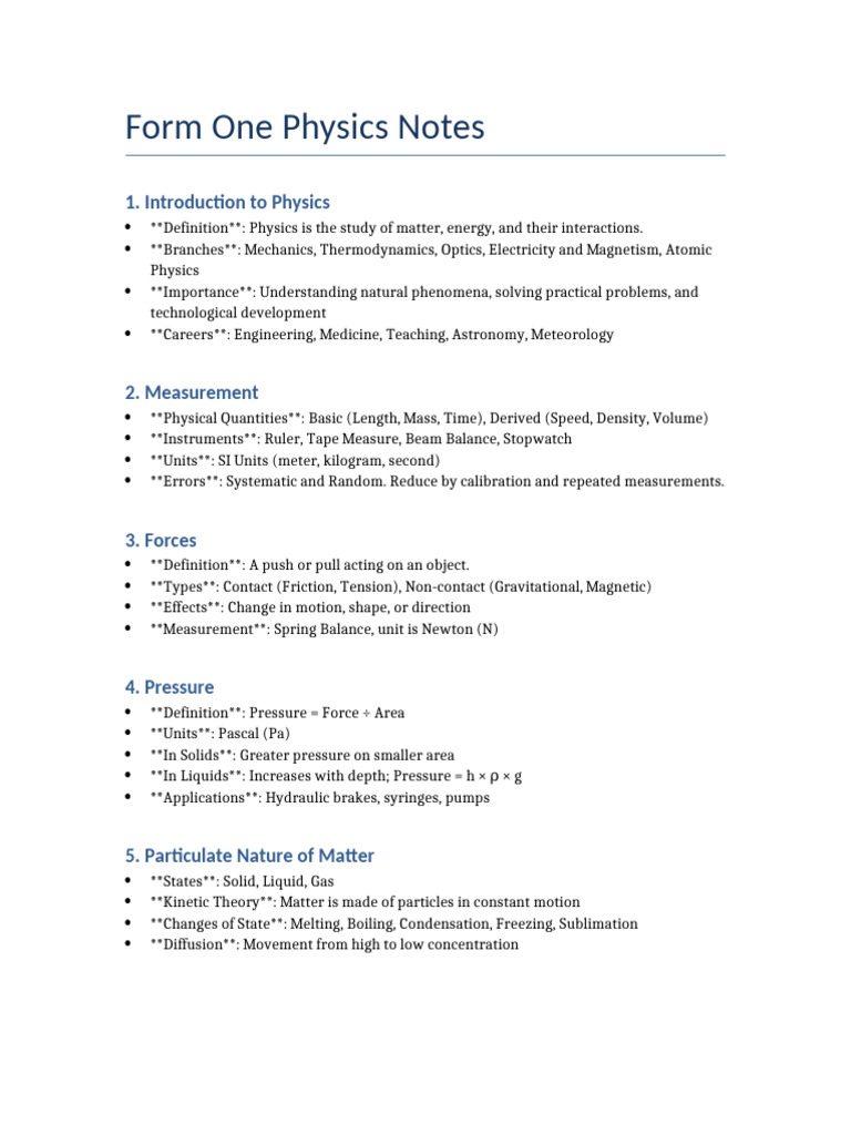 Form One Physics Notes | PDF