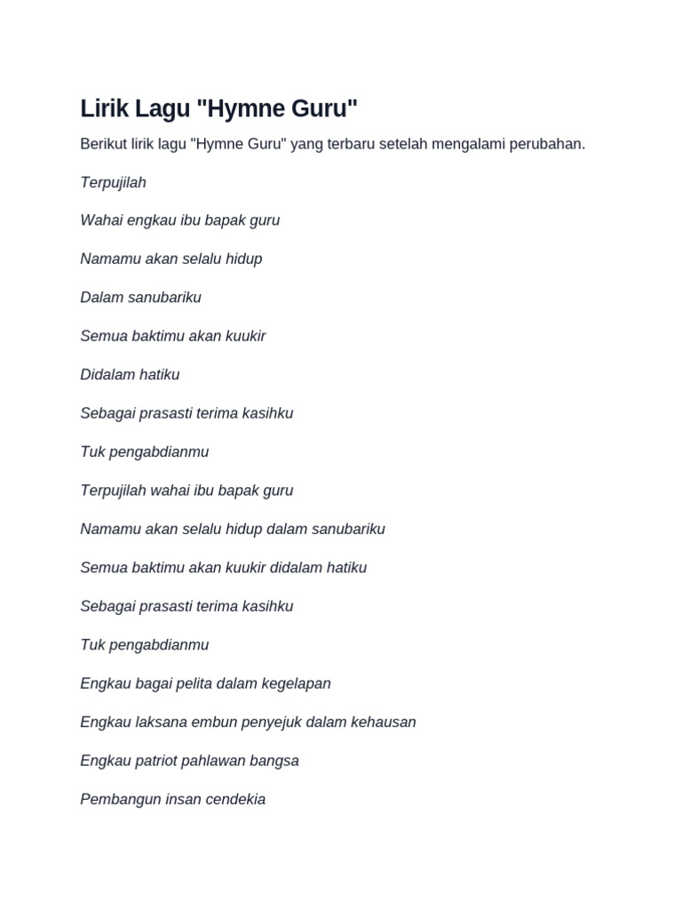 Lirik Lagu Hymne Guru | PDF