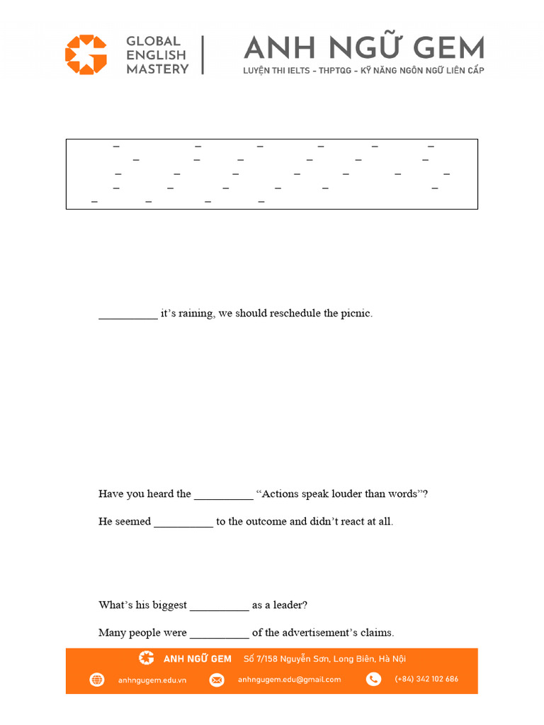 Vocabulary Mini Test with Fill-in Blanks | PDF