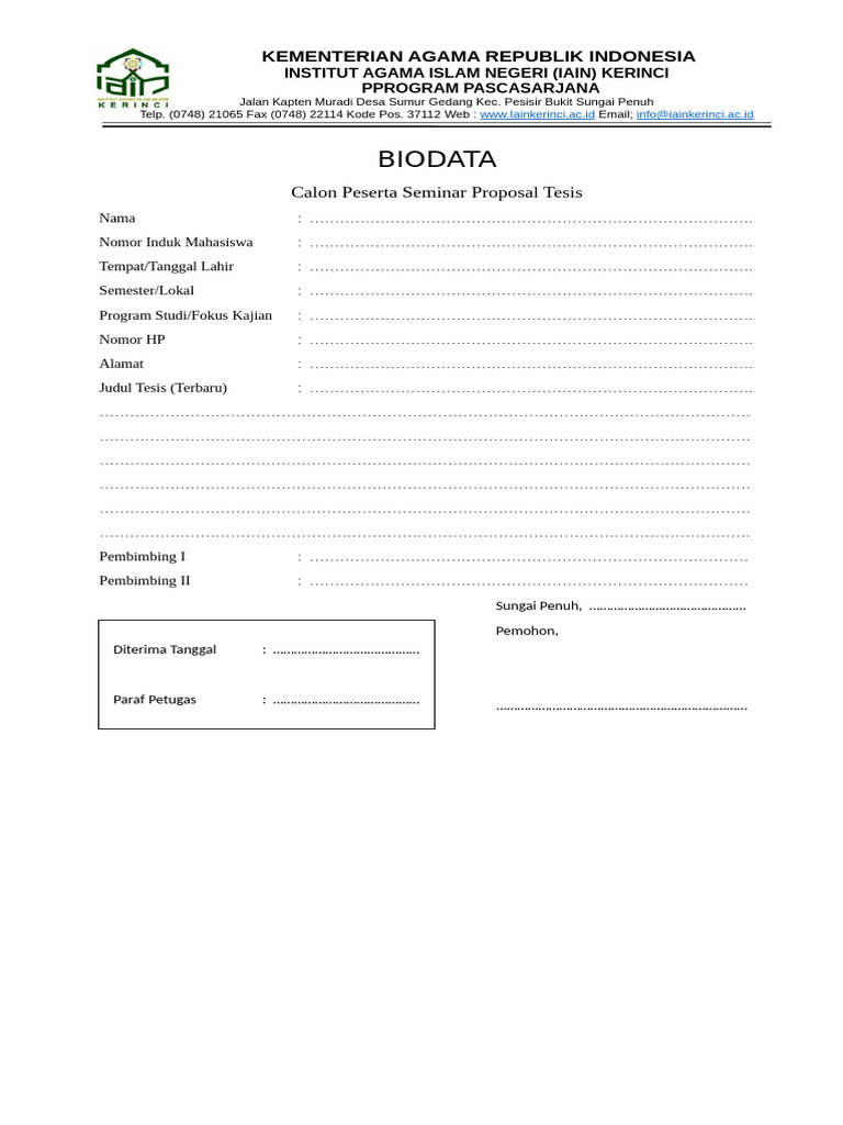 Formulir Pendaftaran Seminar Proposal | PDF