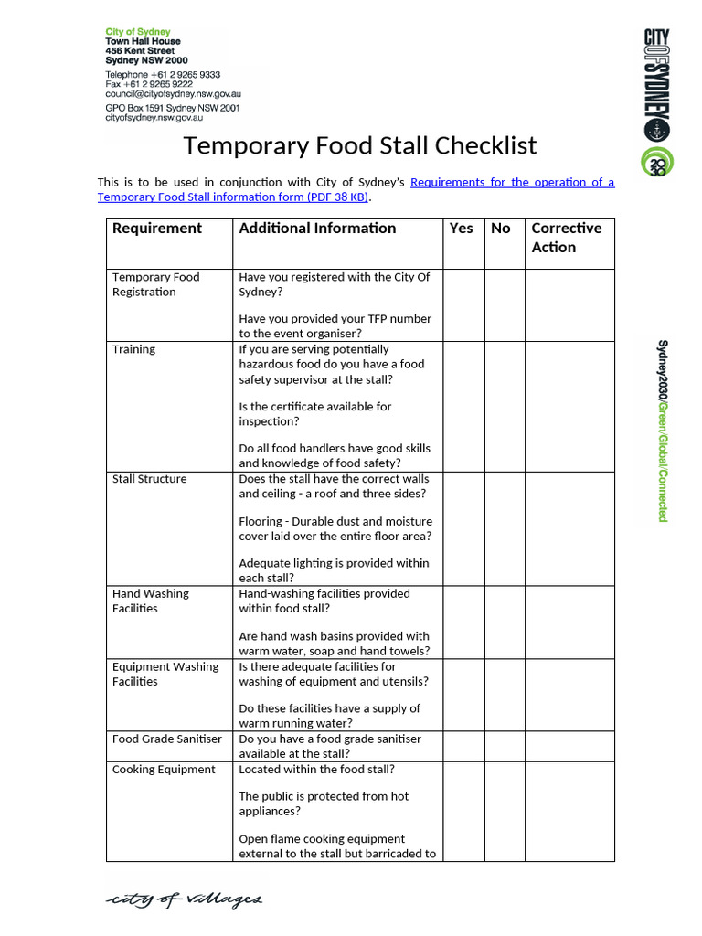 Temporary Food Stall Checklist For Events | PDF | Waste