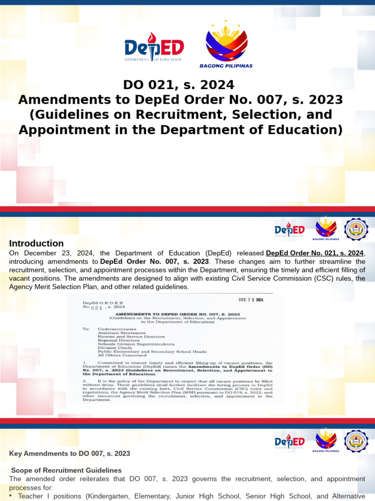 Amendments to DepEd Order 021, s. 2024 | PDF | Recruitment | Teachers