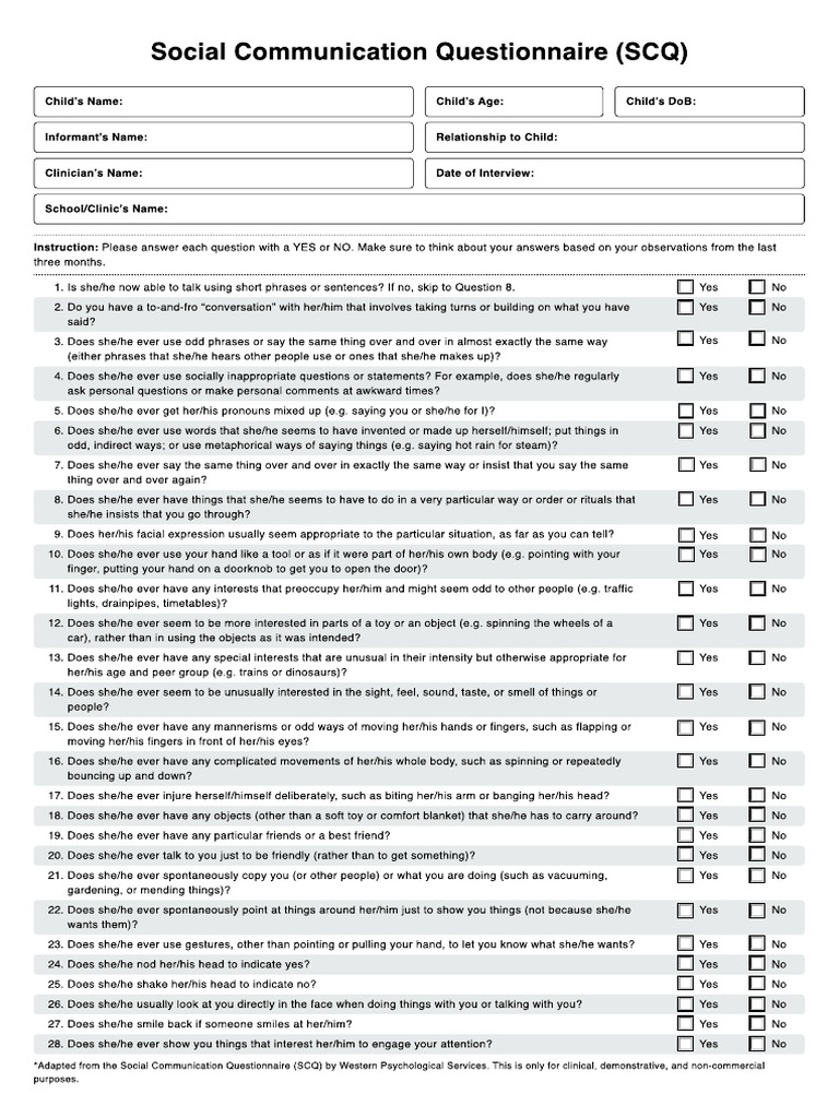 SCQ Scoring Guide and Instructions | PDF | Question | Gesture