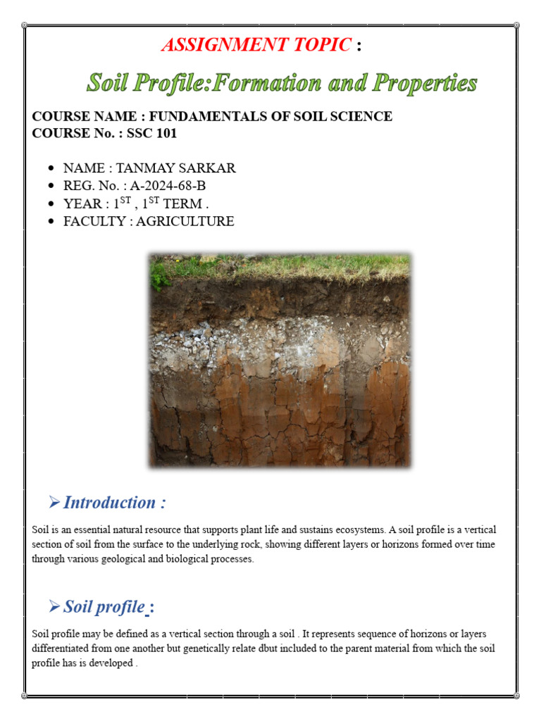 SSC 101 Assignment by Tanmay Sarkar-1 - 250530 - 021432 | PDF | Soil ...