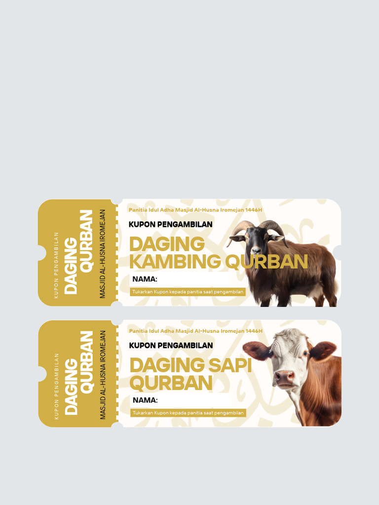 Kupon Pengambilan Daging Qurban Al-Husna 1446H Jenis | PDF