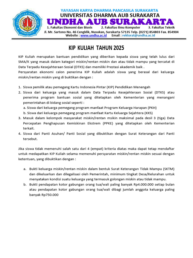 Tatacara Pendaftaran,Syarat Dan Berkas Kip Kuliah 2025 | PDF