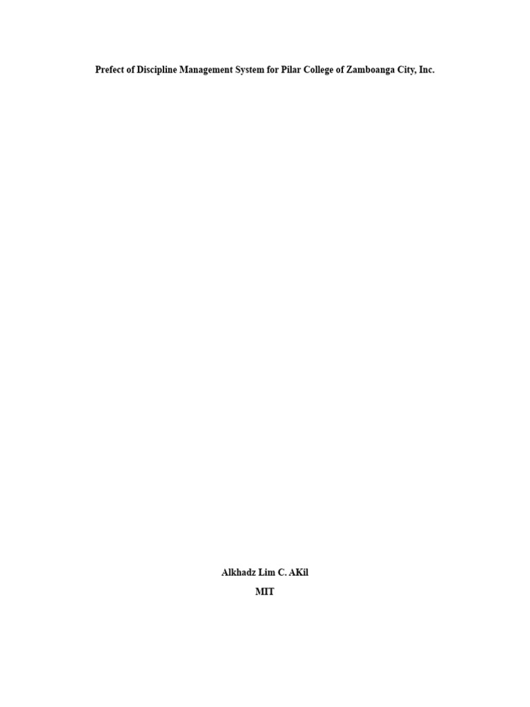 Prefect of Discipline Management System For Pilar College of Zamboanga ...