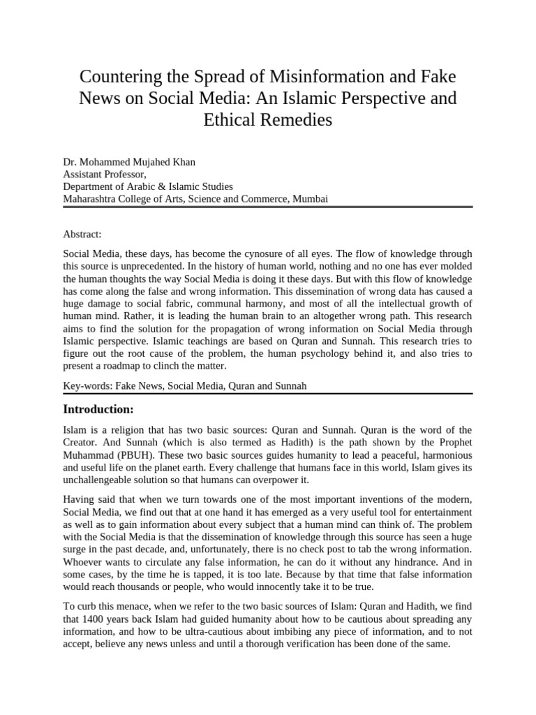 Countering The Spread of Misinformation and Fake News On Social Media ...