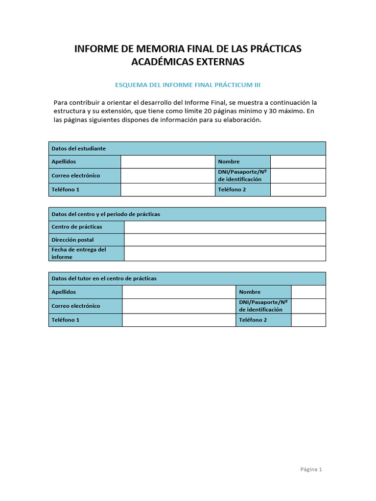 Esquema Informe Final Practiacs - Practicum III | PDF | Maestros | Evaluación