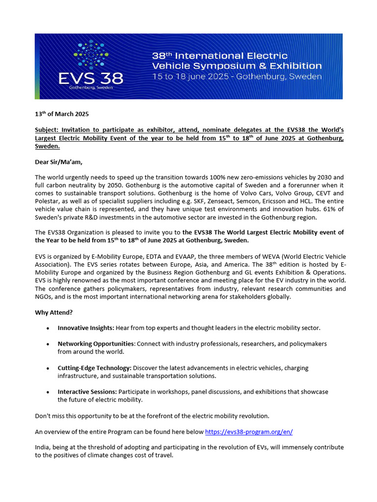 Invitation, Registration and Travel Package Form - EVS38 | PDF | Electric Vehicle | Travel Visa