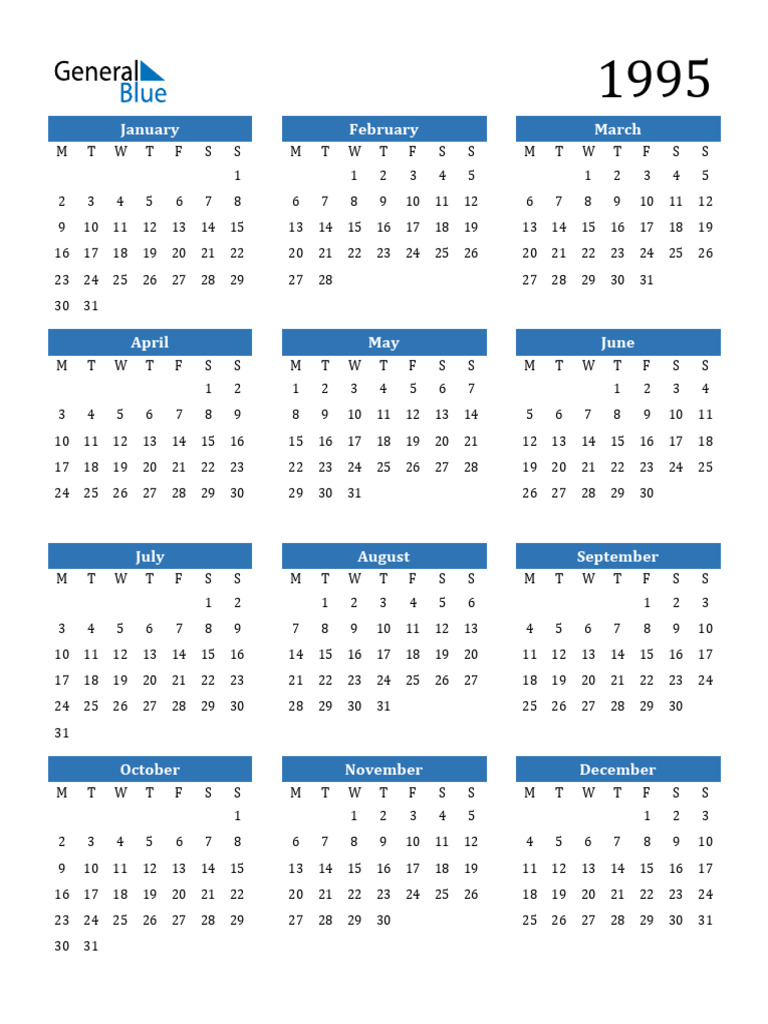 1995 Monthly Calendar Overview | PDF