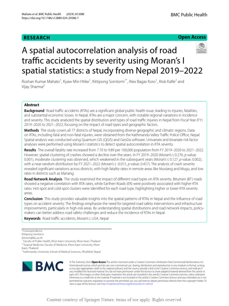 A Spatial Autocorrelation Analysis of Road Traffic | PDF | Traffic ...