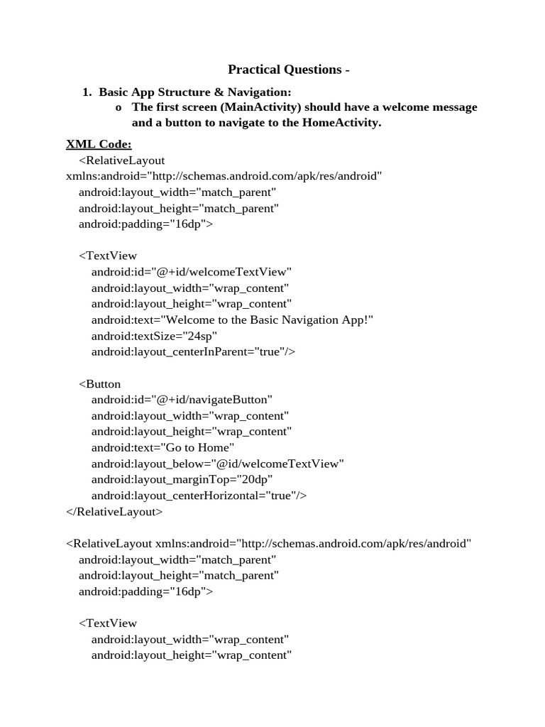Android Practical Que 2230042 | PDF | Android (Operating System) | Mobile App