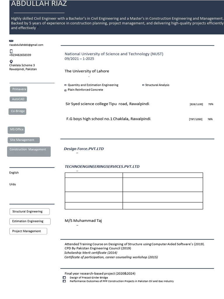 Abdullah Resume 2025-Civil Engineer | PDF | Engineering