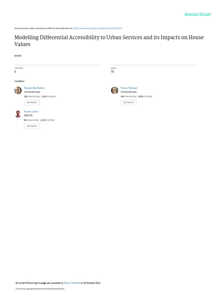Modelling Differential Accessibility to Urban Serv | PDF | Real Estate ...