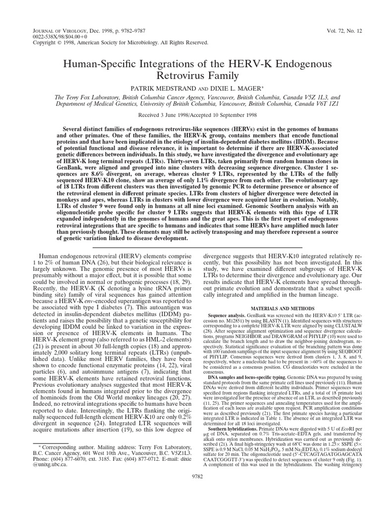 Human-specific Integrations of the HERV-K Endogenous Retrovirus Family ...
