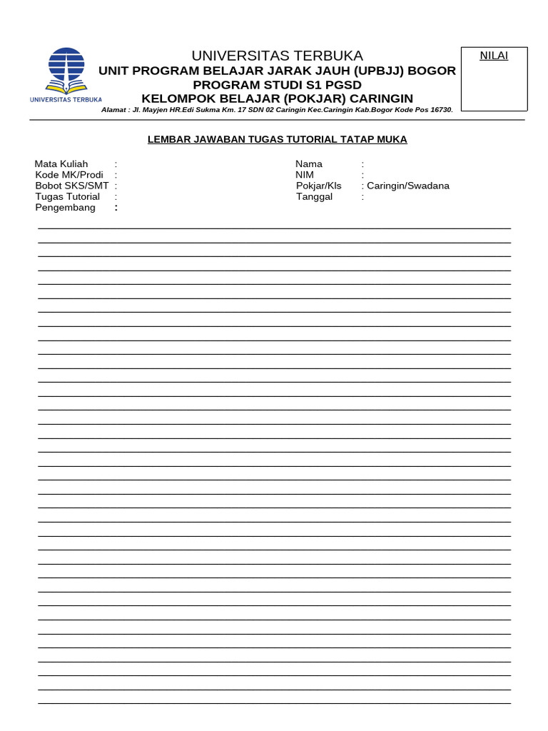 Lembar Jawaban TTM Universitas Terbuka (1) - 1 | PDF
