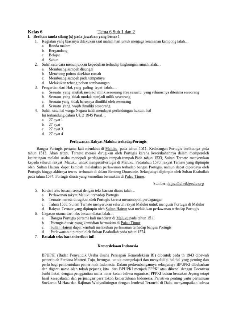 Soal Pts Tema 6 Sub Tema 1 San 2 | PDF