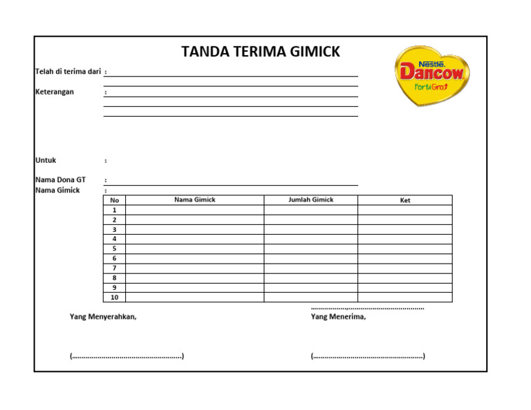 Form Tanda Terima Gimick | PDF