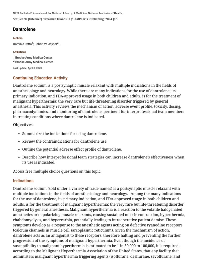 Dantrolene: Uses and Mechanism Explained | PDF | Medicine | Clinical ...