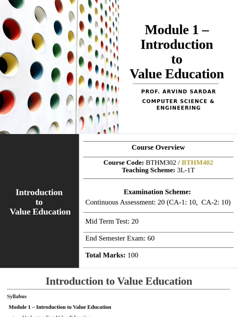 Unit 1 Module 1 – Introduction to Value Education | PDF | Intelligence (AI) & Semantics ...