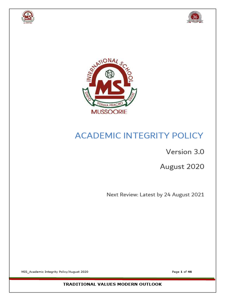 MIS - Academic Integrity Policy - Version 3.0 | PDF | Academic ...