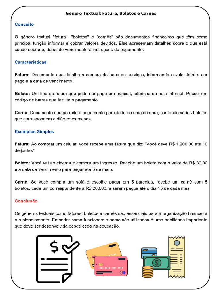 Faturas, Boletos e Carnês: Conceitos e Exemplos | PDF