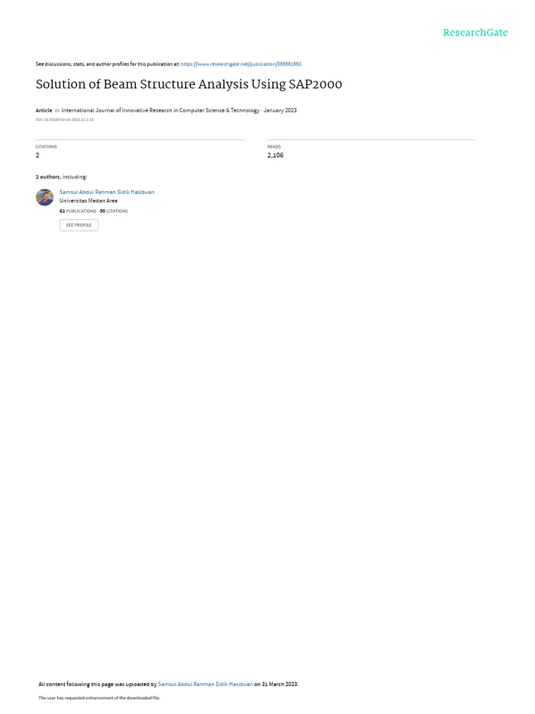 Solution of Beam Structure Analysis Using SAP2000 | PDF | Beam (Structure) | Structural Analysis