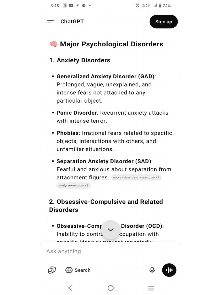 List of Phycological Disorder of Chp4 | PDF