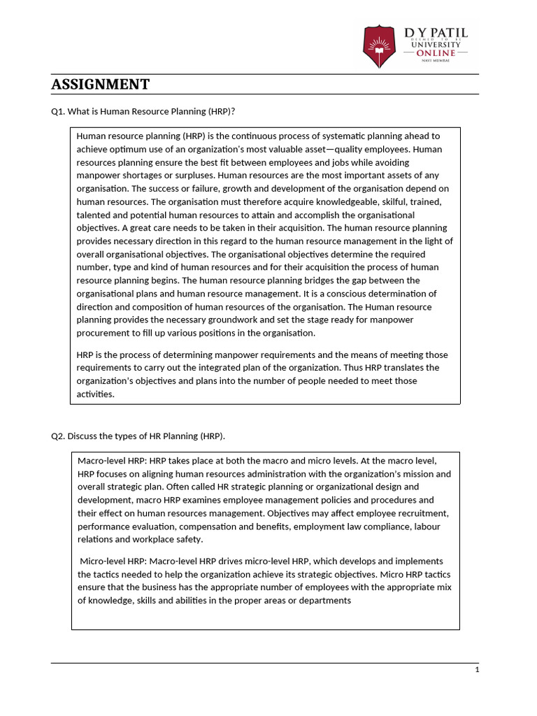 Human Resource Management Chapter 2 Assignment | PDF | Human Resources | Forecasting