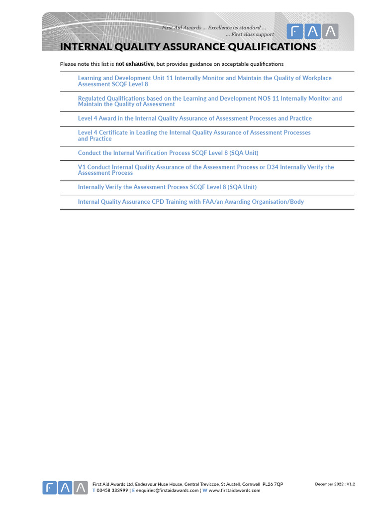 FAA - Acceptable IQA (Internal Quality Assurance) Qualifications | PDF