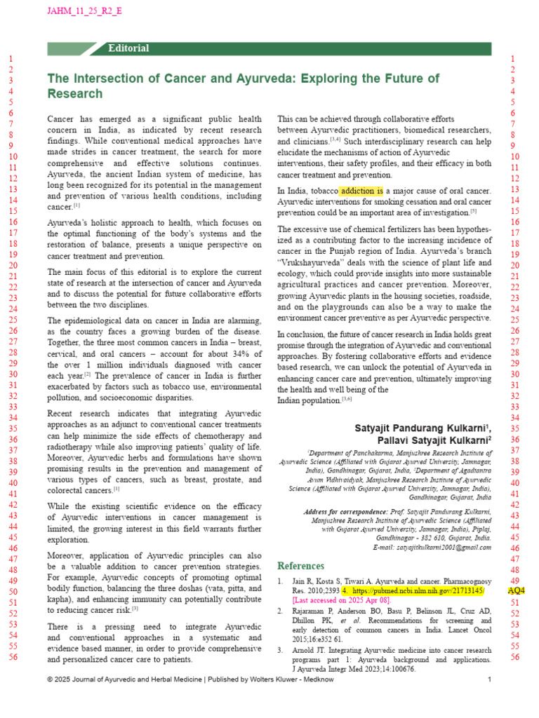 JAHM - 11 - 25 - R6 (1) Final | PDF | Ayurveda | Cancer