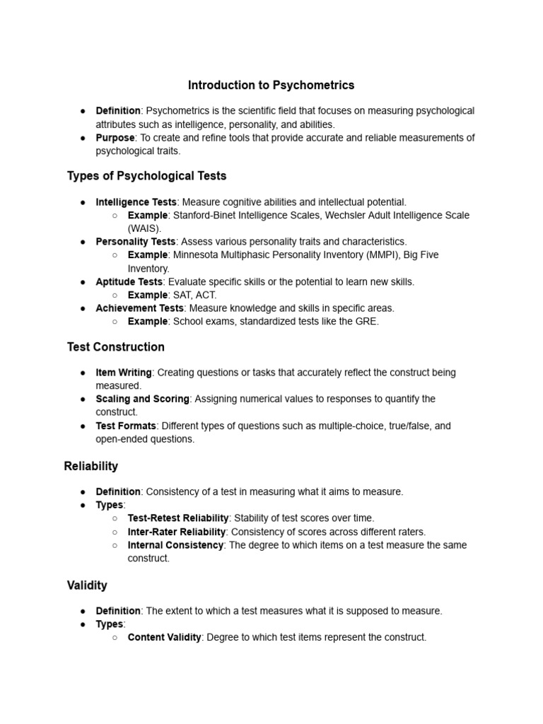 Introduction To Psychometric | PDF | Psychometrics | Validity (Statistics)