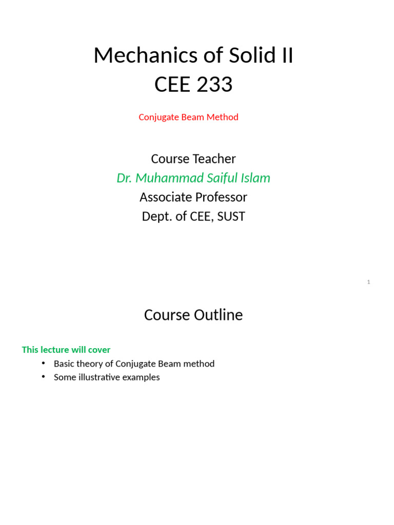 Lecture Week - 04 - Conjugate Beam Method | PDF | Beam (Structure) | Bending