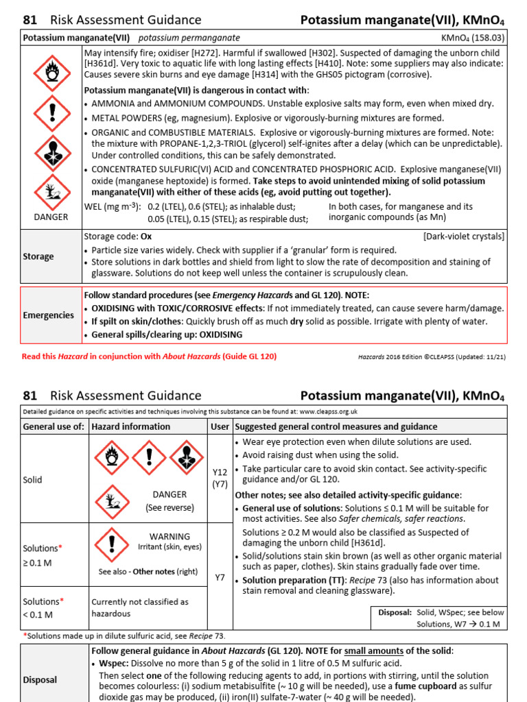 HC081 Potassium Manganate VII | PDF | Manganese | Chemical Substances