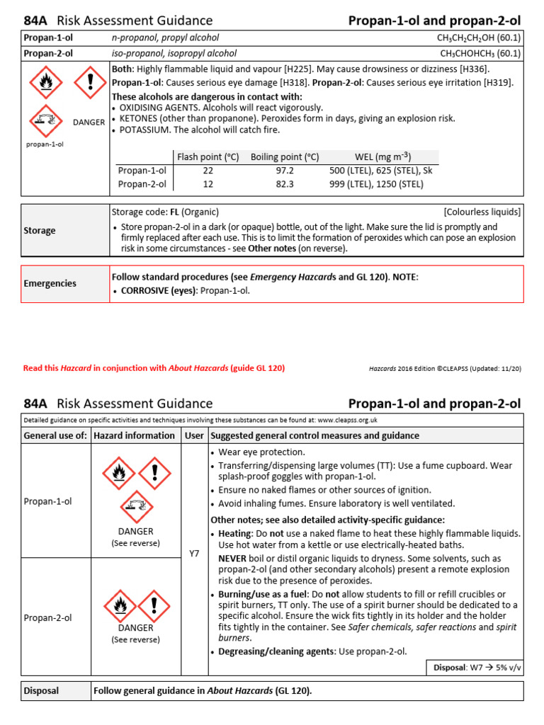 Propan-1-ol and Propan-2-ol Hazards | PDF | Chemical Substances