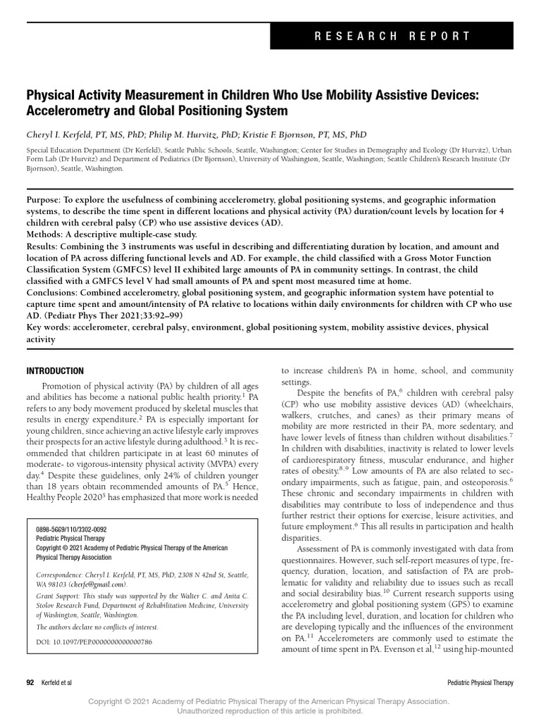 Physical Activity Measurement in Children Who Use. | PDF | Physical Fitness