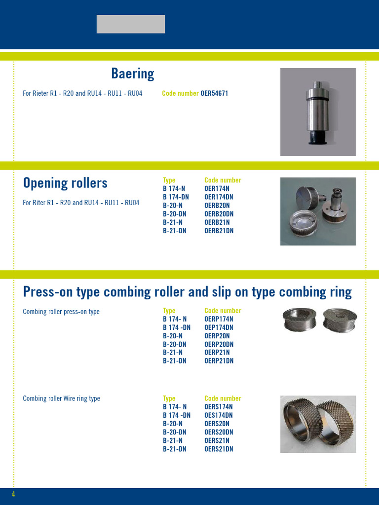 Rieter Open End Spinning Components | PDF | Bearing (Mechanical) | Yarn
