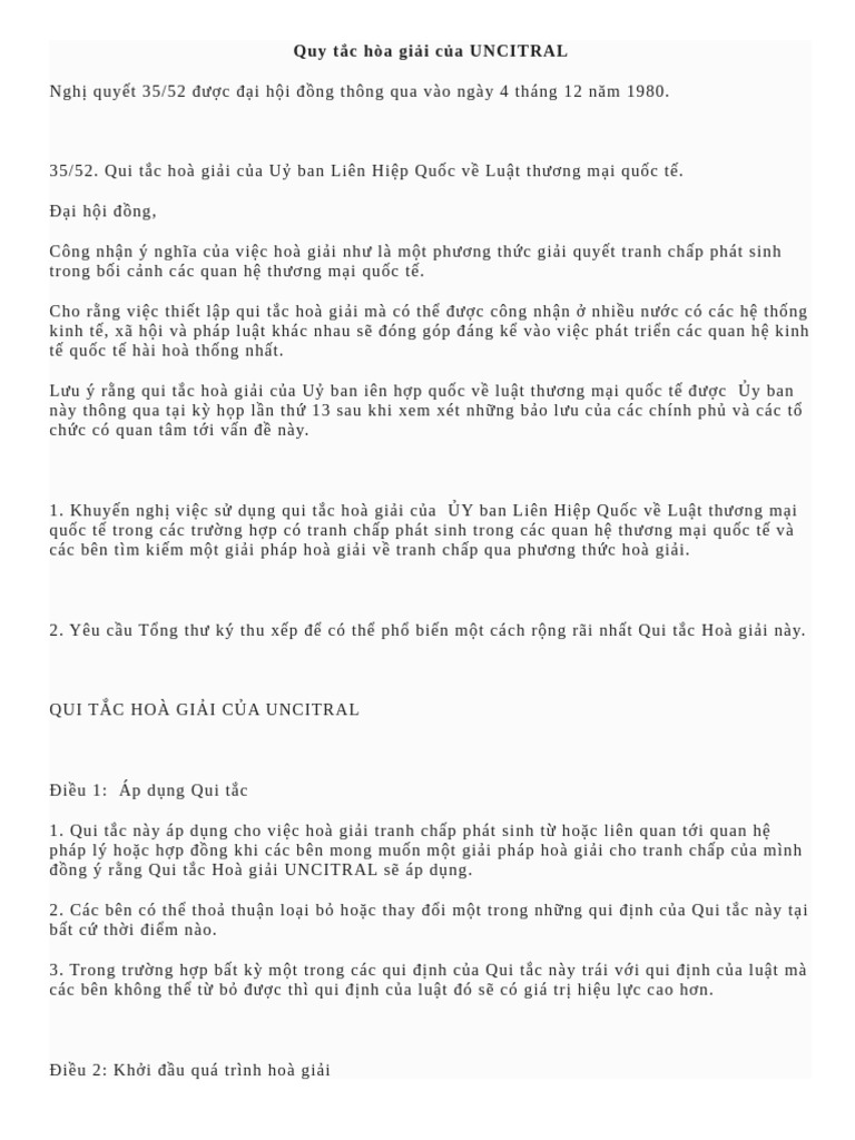 Quy Tắc Hòa Giải Của UNCITRAL | PDF