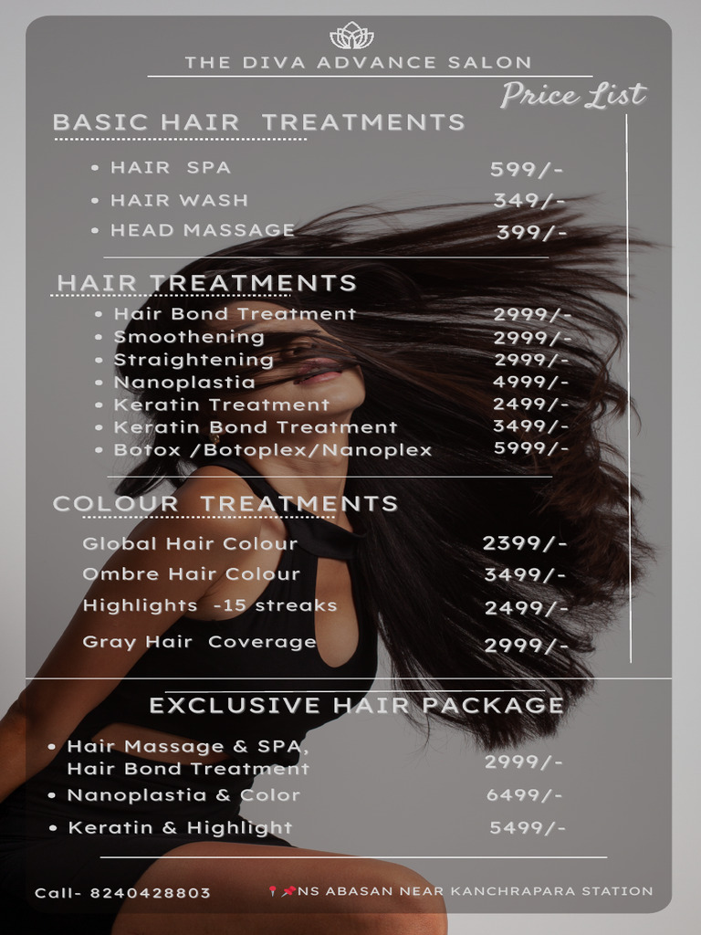 The Diva Advance Salon Price List 3 | PDF