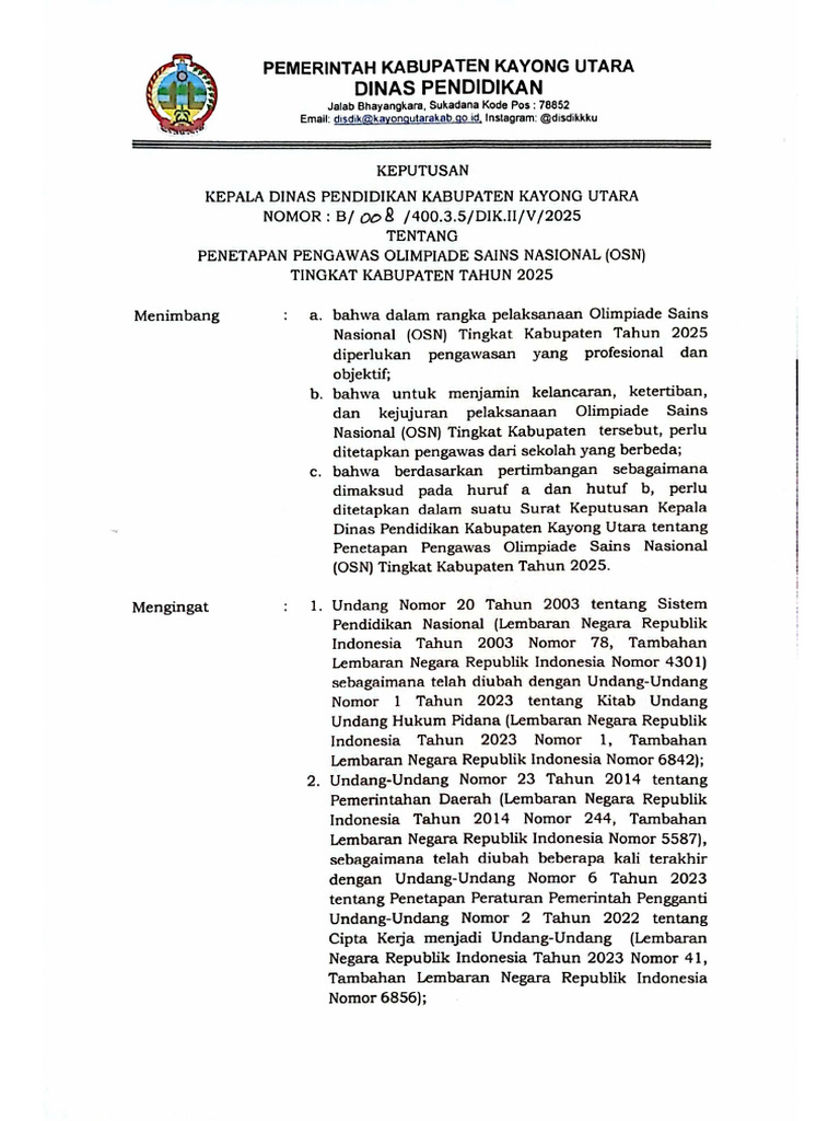 SK Pengawas Osn | PDF