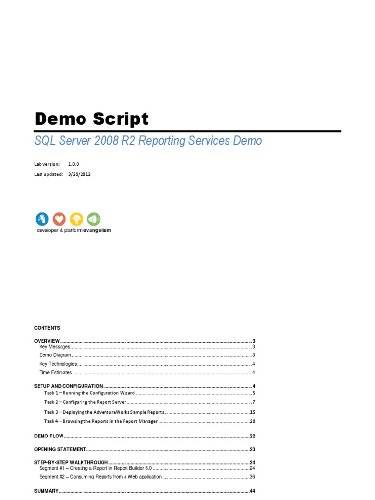 Demo Script: SQL Server 2008 R2 Reporting Services Demo | PDF ...